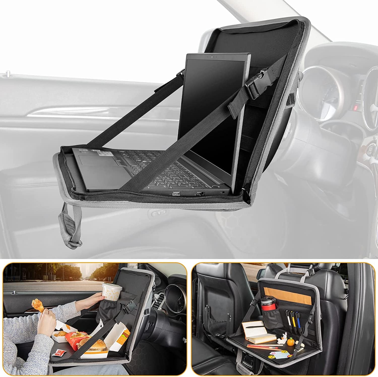 3 in 1 Steering Wheel Eating Tray (Gray), Car Back Seat Laptop Desk ...