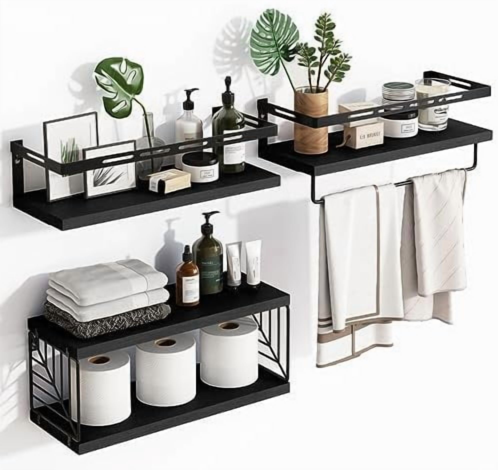 3+1 Tier Wall Mounted Bathroom Shelves Over Toilet, Rustic Wood ...