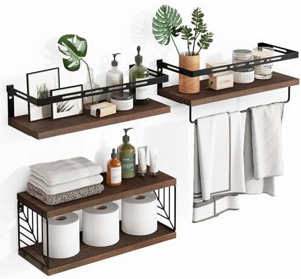 3+1 Tier Wall Mounted Bathroom Shelves Over Toilet, Rustic Wood ...