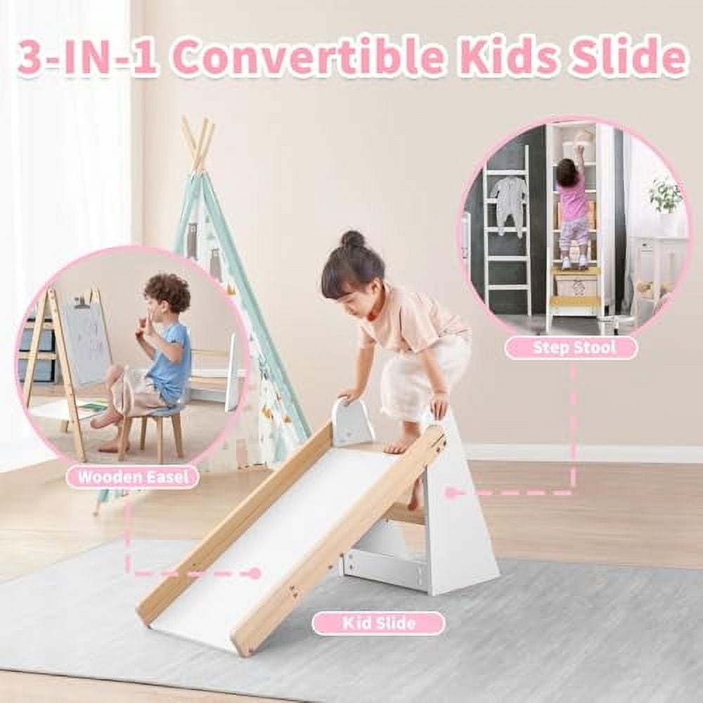 3 in 1 Toddler Slide Indoor, Wooden Kids Slide for Toddlers 1-3, Can Be ...