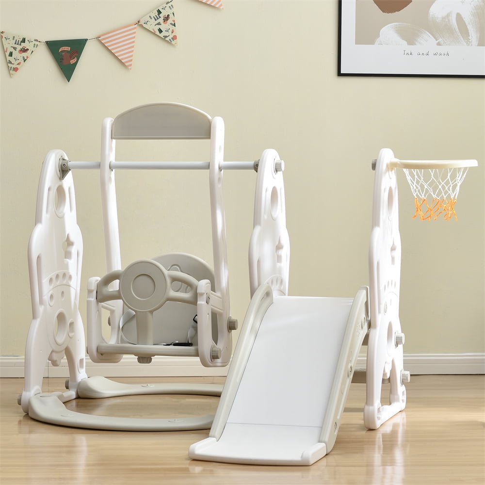 3 in 1 Toddler Slide and Swing Set, Indoor Playground Jungle Gym with ...