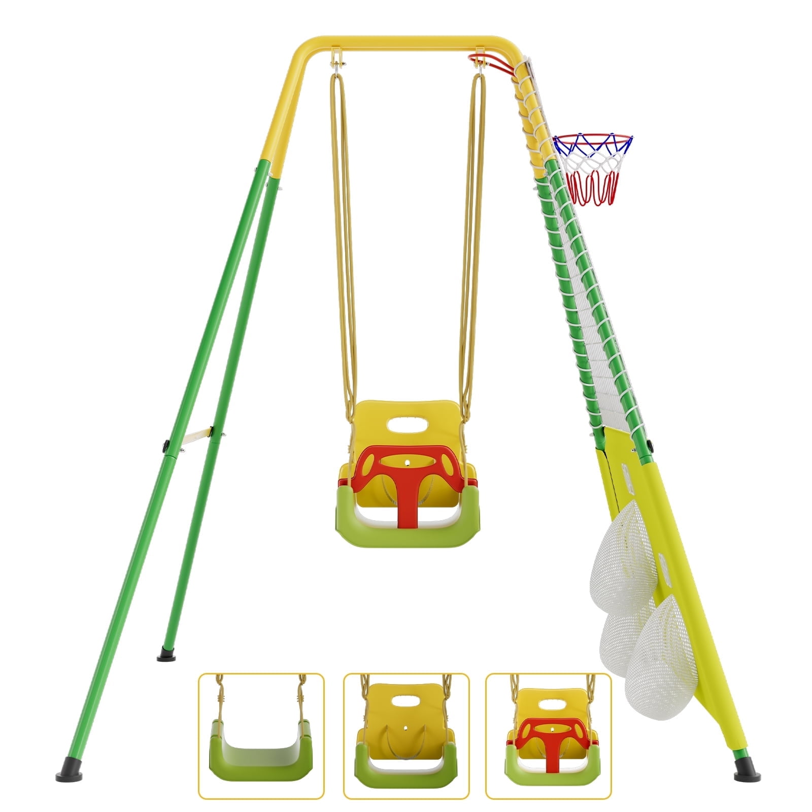 3 in 1 Toddler Swing Set with Basketball Rim and Soccer Scoring Net ...