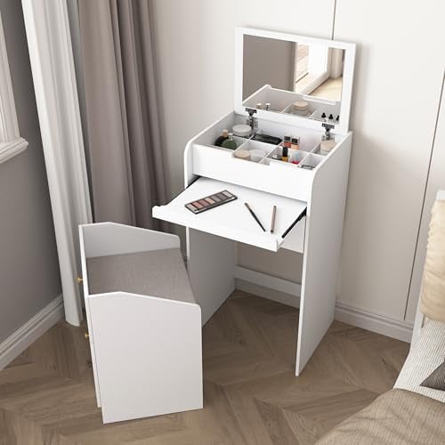 3 in 1 Vanity Desk - Compact Makeup Vanity with Flip Top Mirror and ...