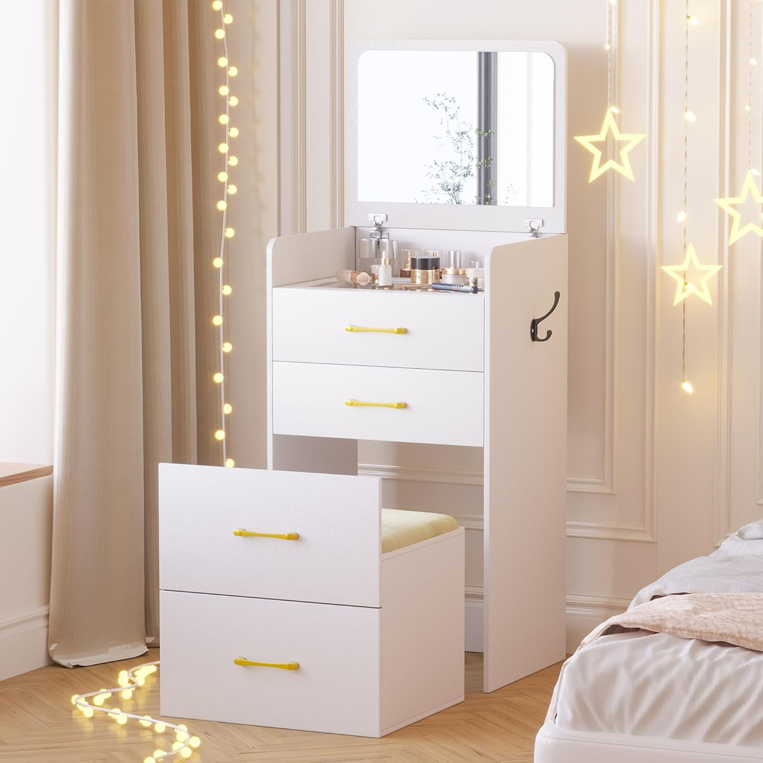 3 in 1 Vanity Desk with Flip Top Mirror,Small Make Up Vanity Set with ...