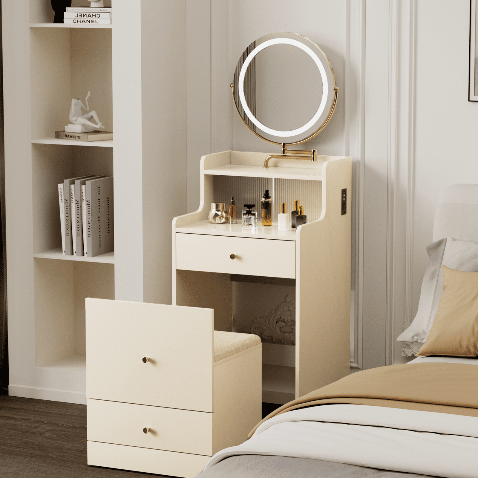 3 in 1 Vanity Desk With Mirror and Light ,Small Makeup Vanity Table Set ...