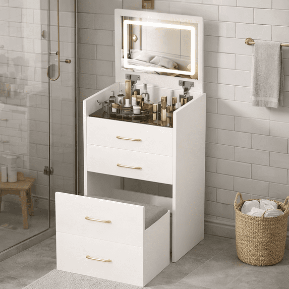 3 in 1 Vanity Desk with open Top Mirror,Small Make Up Vanity Set with ...