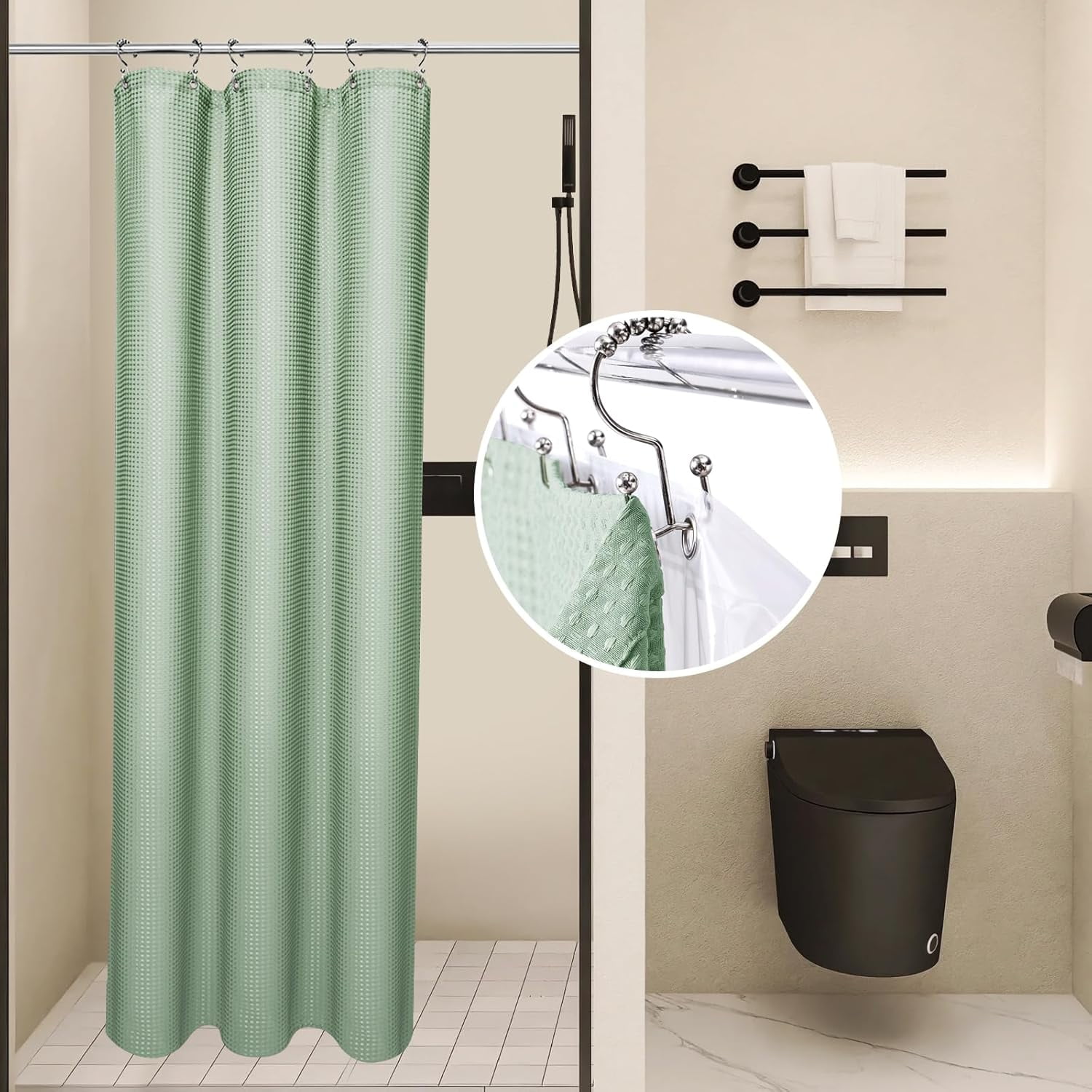 3 in 1 Waterproof Waffle Weave Shower Curtain and Clear Liner Set with ...