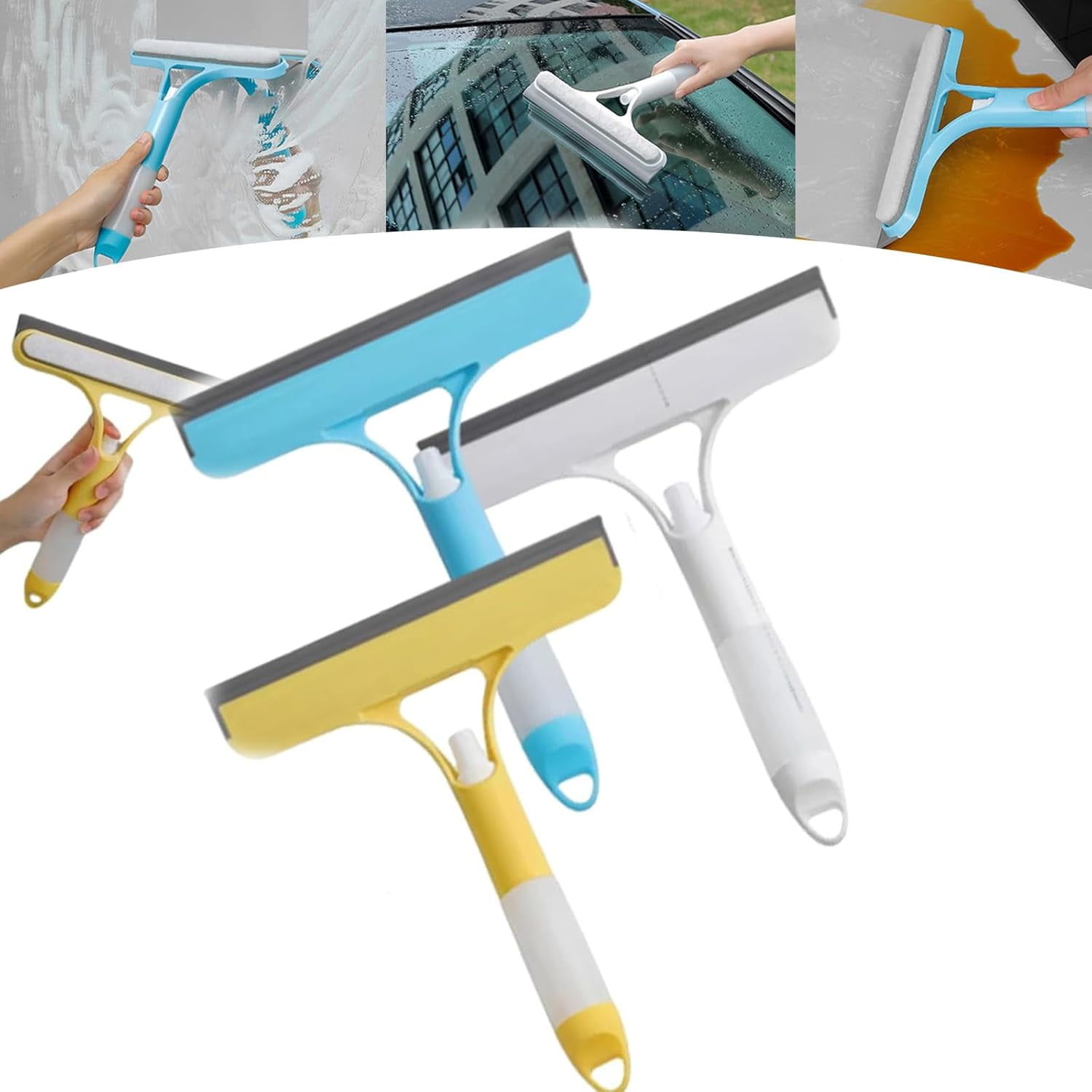 3 in 1 Window Cleaning Scraper,Squeegee and Scrubber with Spray,3 in 1 ...