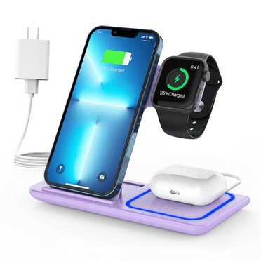 Wireless Charger, Qi-Certified 3 in 1 Fast Foldable Charging Stand Station Dock for Apple Watch ...