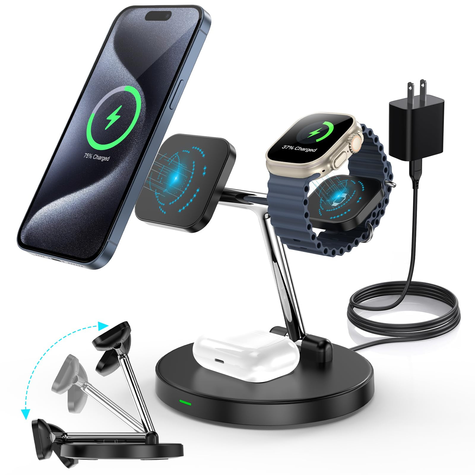 3 in 1 Wireless Charger Foldable Charging Station for Multiple Apple ...