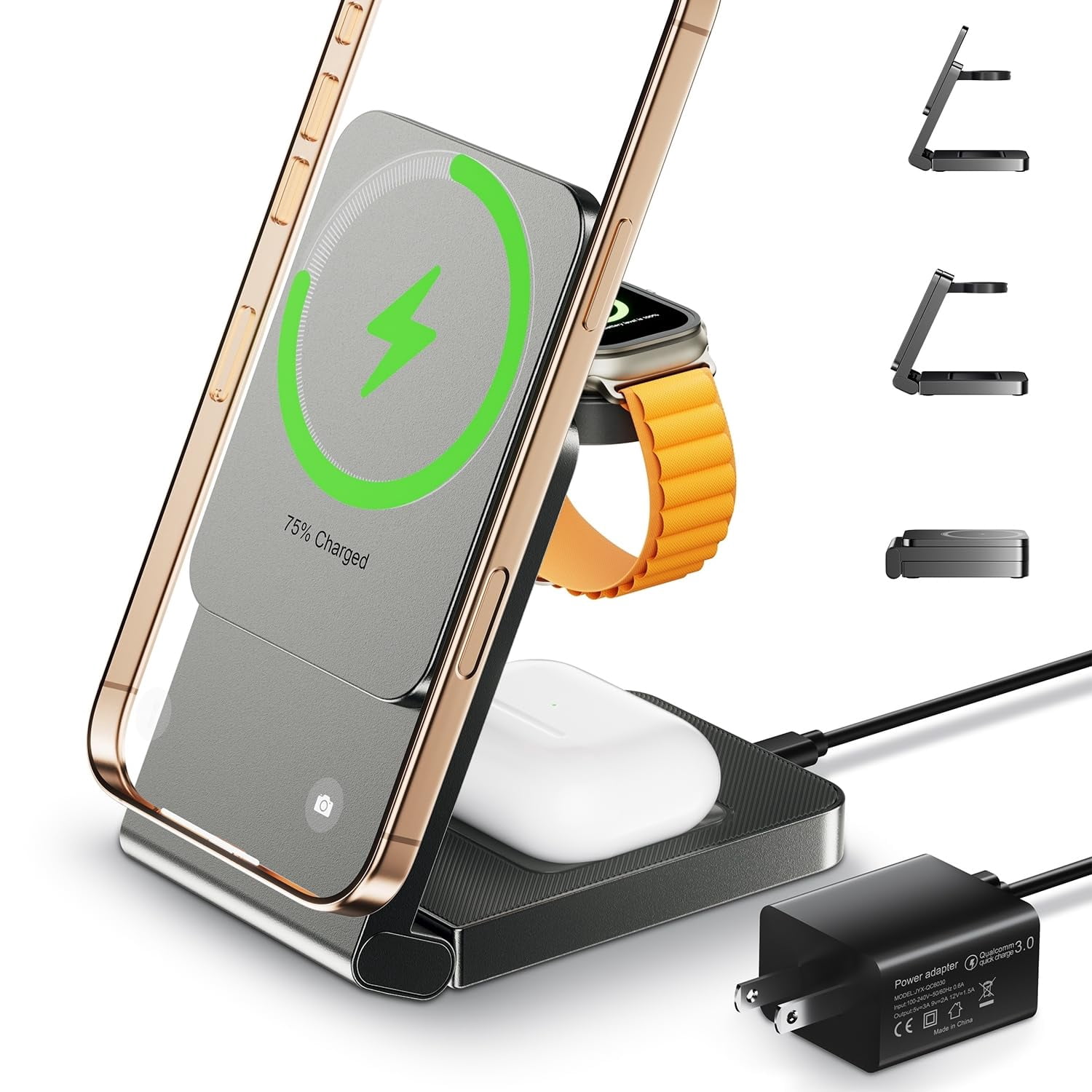 3 in 1 Wireless Charger Station for Multiple Devices, Foldable Magnetic ...