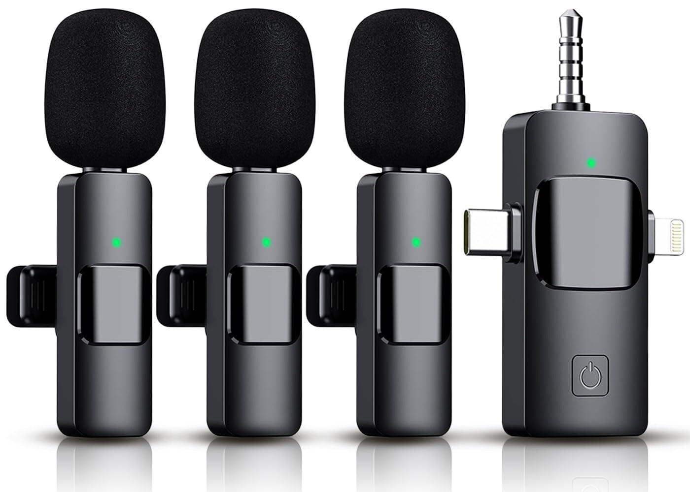 3 in 1 Wireless Lavalier Microphone for iPhone, iPad, Android, Camera ...