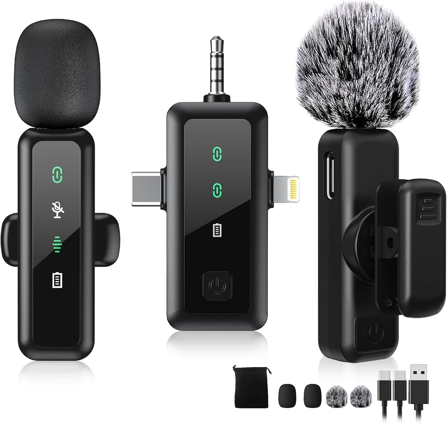 3 in 1 Wireless Lavalier Microphones for /Android/Camera, 2 Pack Mini ...