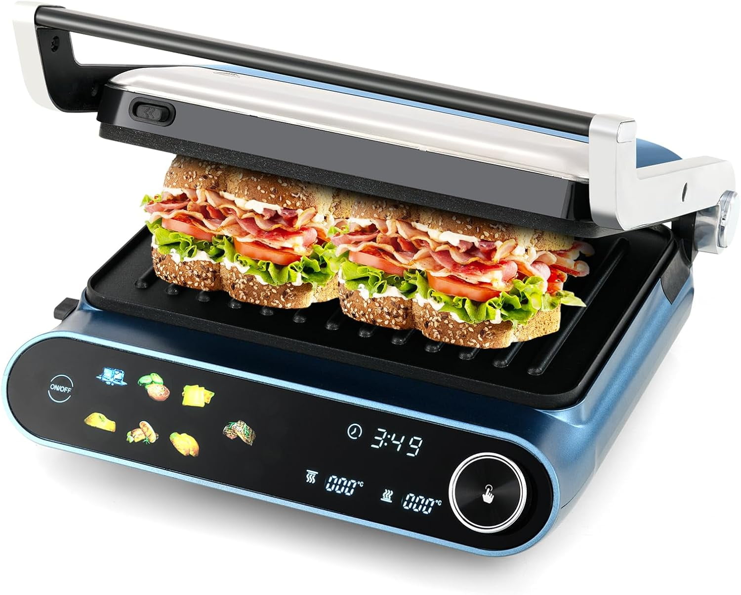 **3 in 1 panini press and electric indoor grill, 1200w open flat ...