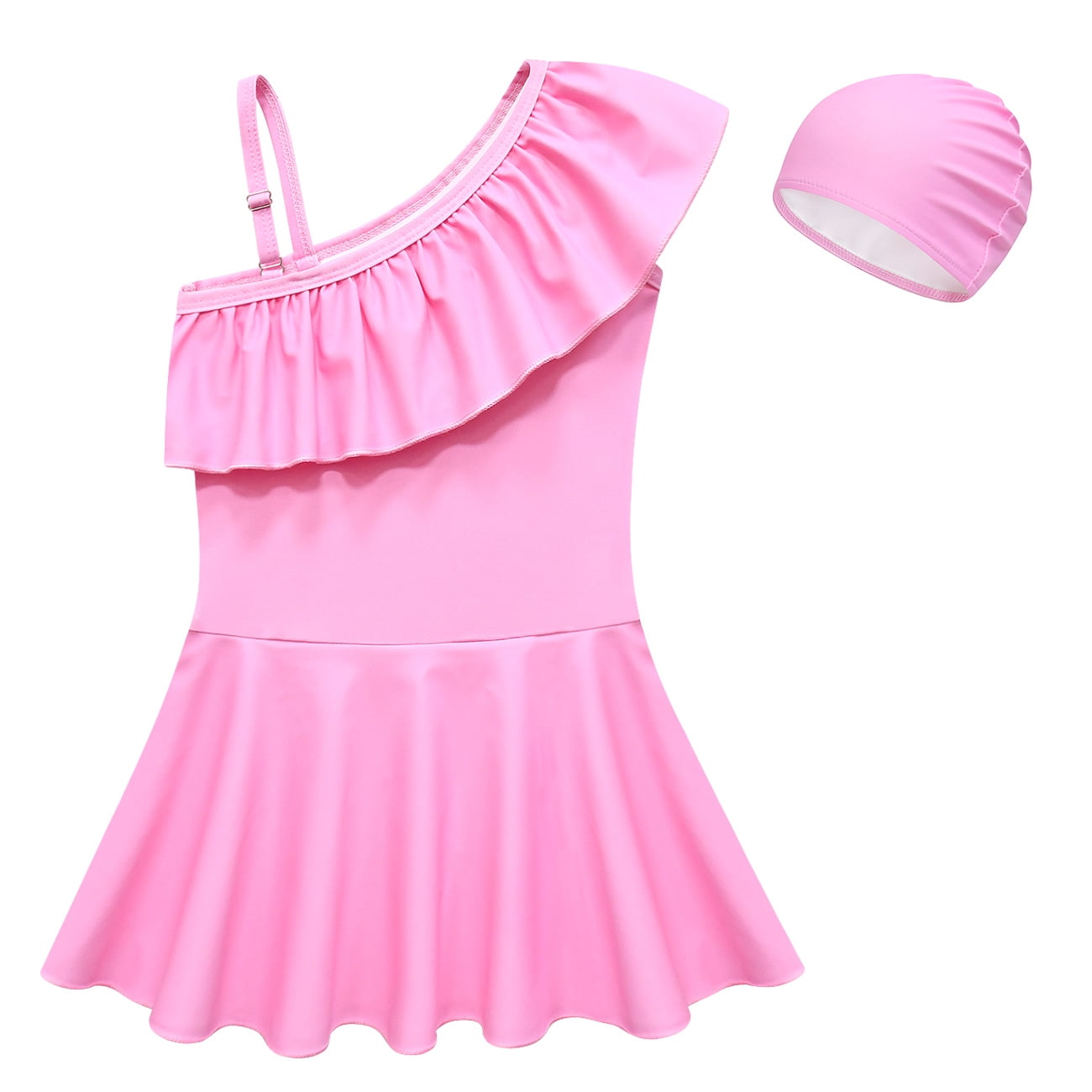 3-10 year old Spronki Plush girls' swimsuit with slanted shoulders one ...