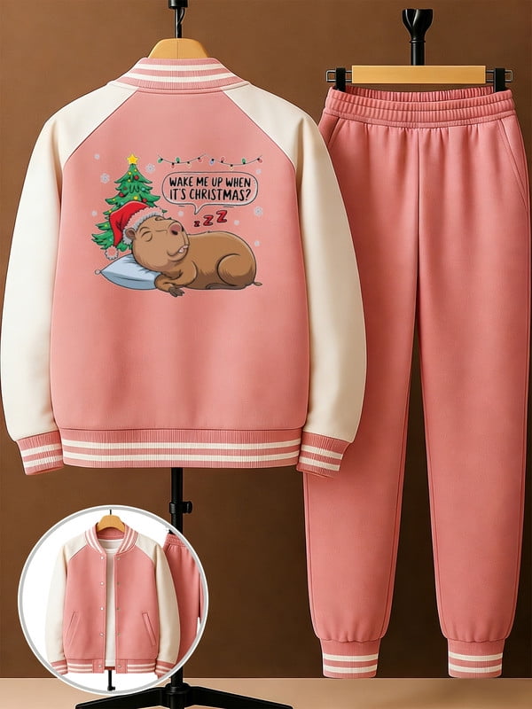 3 to 10 years Christmas Sleepy Bear Kids Jacket and Jogger Set girl ...