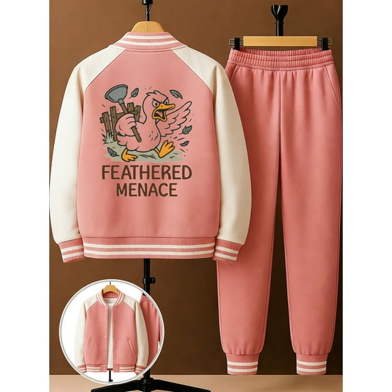 3 to 10 years Pink Duck Tracksuit Sweatsuits Sets girl pink long sleeve ...