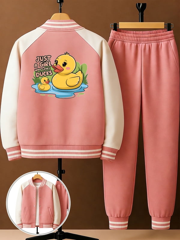 3 to 10 years Pink Duck Tracksuit tracksuit set girls pink sweater ...
