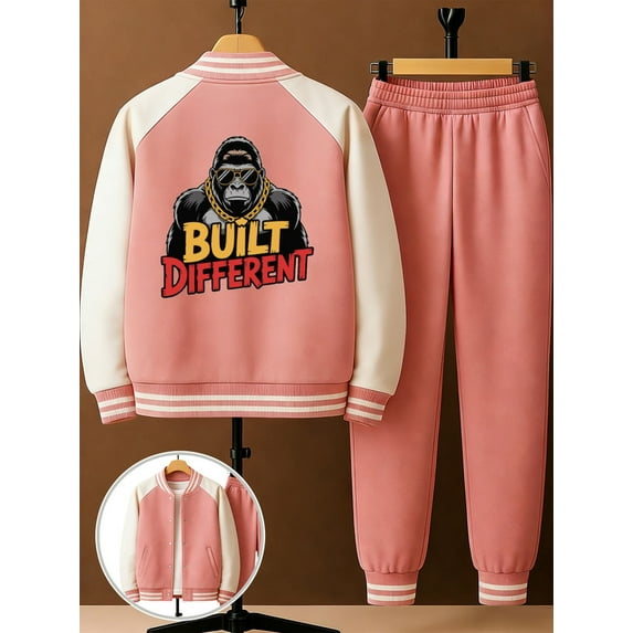 3 to 10 years Pink Gorilla Tracksuit Kids Jacket and Jogger Set girl ...