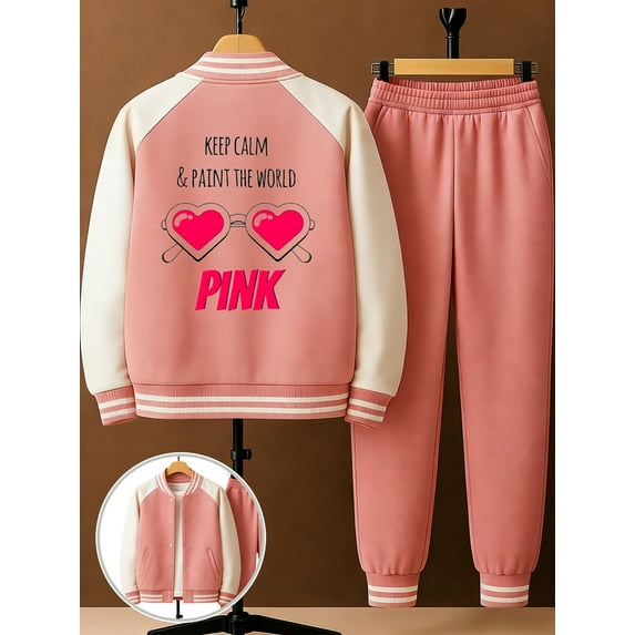 3 to 10 years Pink Heart Glasses Sweatsuits Sets girl pink regular fit ...