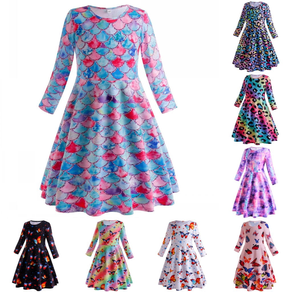 3-10T Girls Long Sleeve Twirly Dresses, SILVERCELL Toddler Little Girl ...