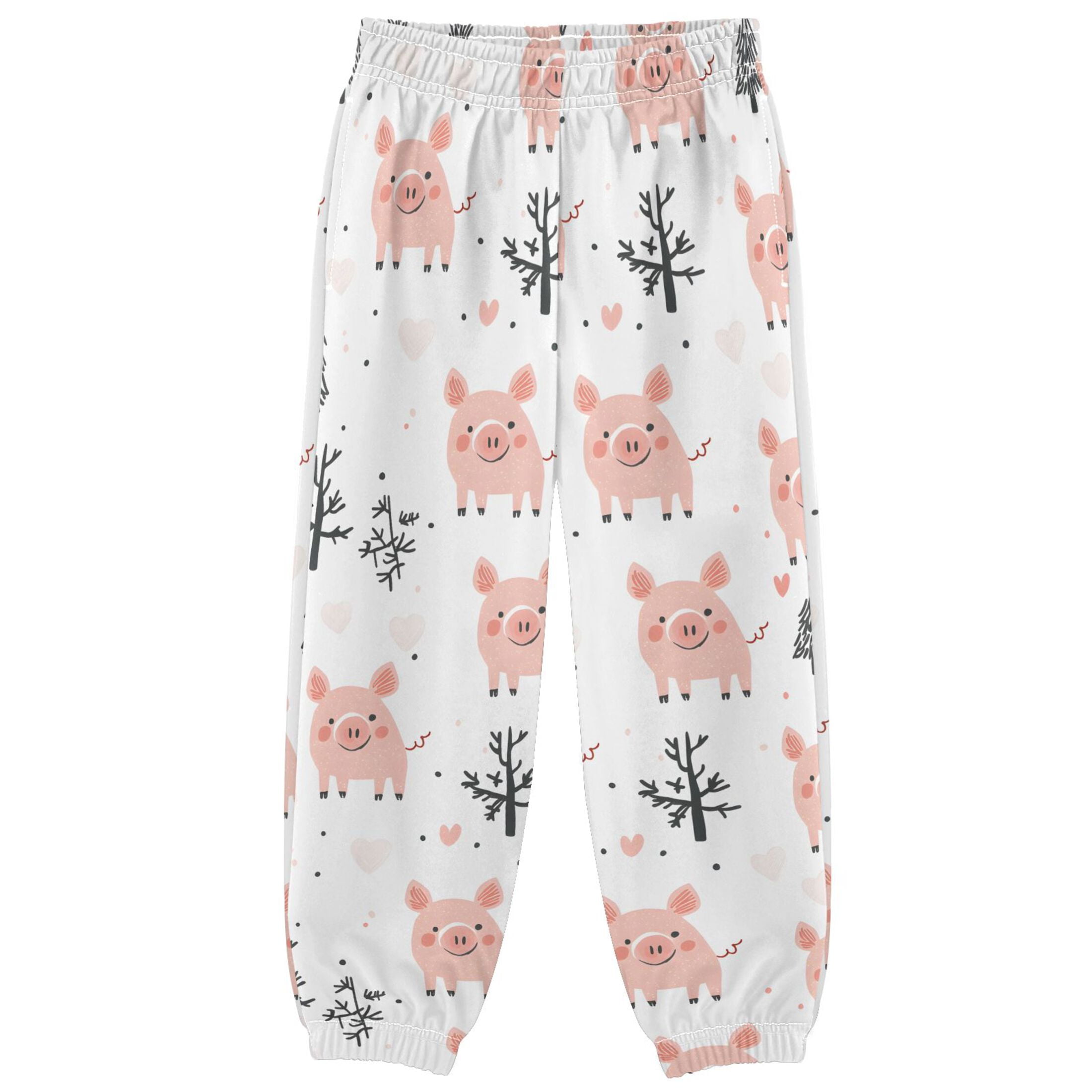 3-10T Pants Pink Pigs Christmas Trees White Heart Cool Casual ...