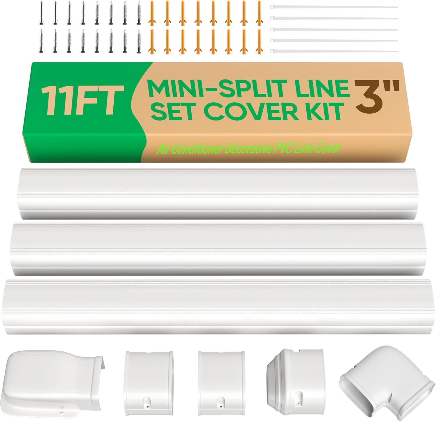 3" 11Ft Mini Split Line Set Cover, PVC Ductless Air Conditioner ...