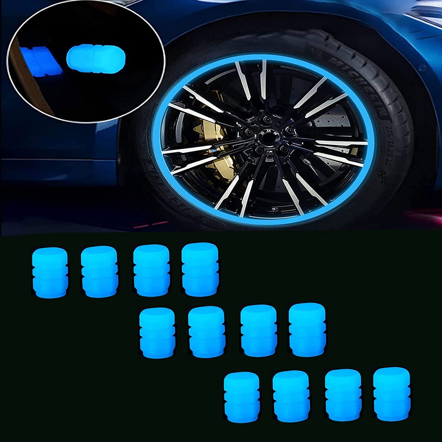 3/12Pcs Universal Fluorescent Car Tire Valve Caps,Luminous Tire Valve ...
