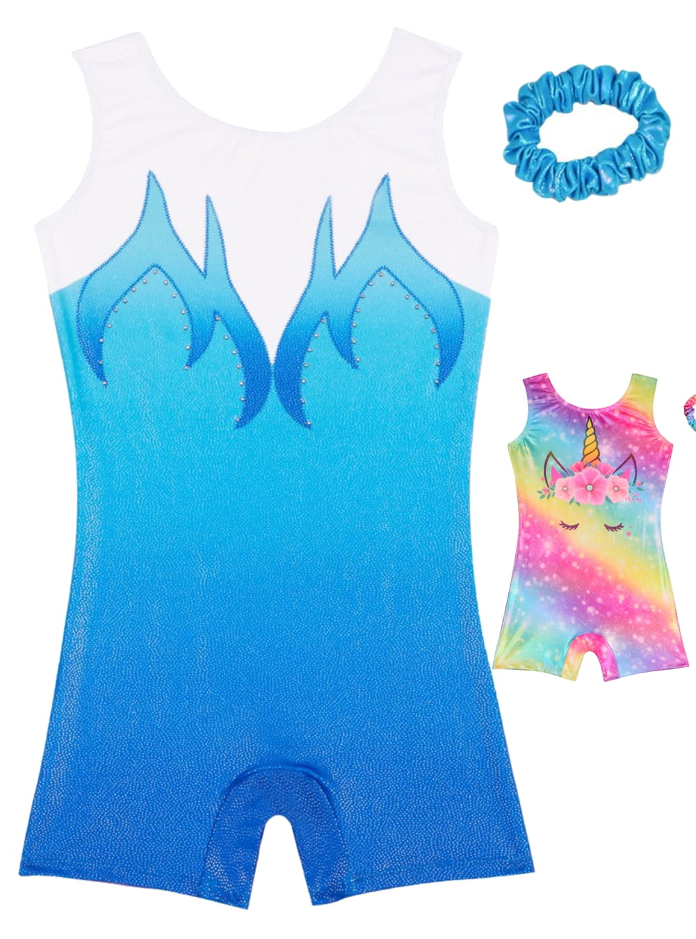 3-12T Girls Gymnastics Leotards Sparkly One-Piece Pro Kids Unitard ...