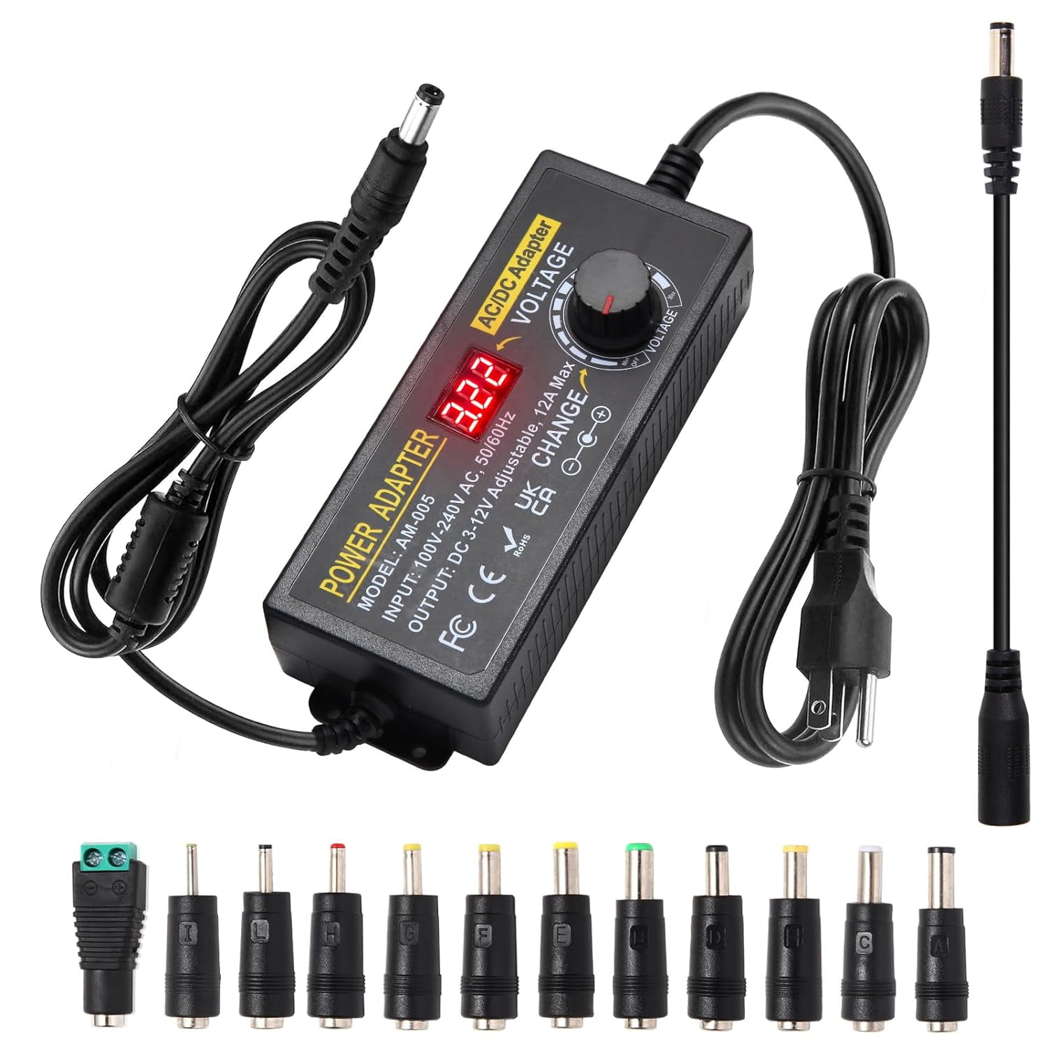 3~12V 12A 144W Adjustable Universal Power Supply Adapter, 3V 4V 5V 6V ...
