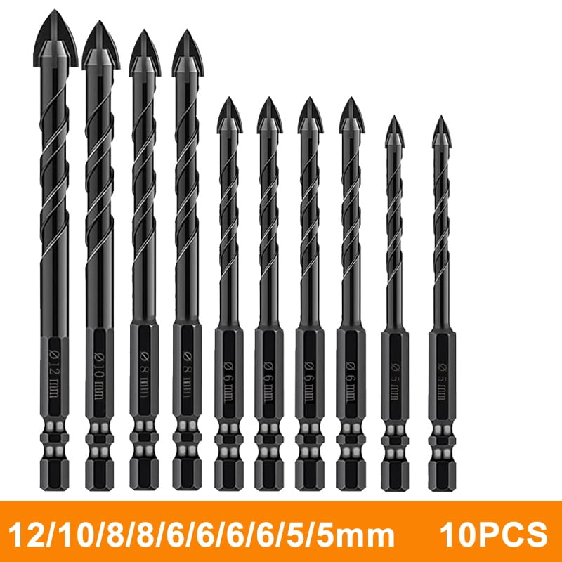 3-12mm Cross Hex Tile Drill Bits Set Glass Ceramic Concrete Hole Opener ...