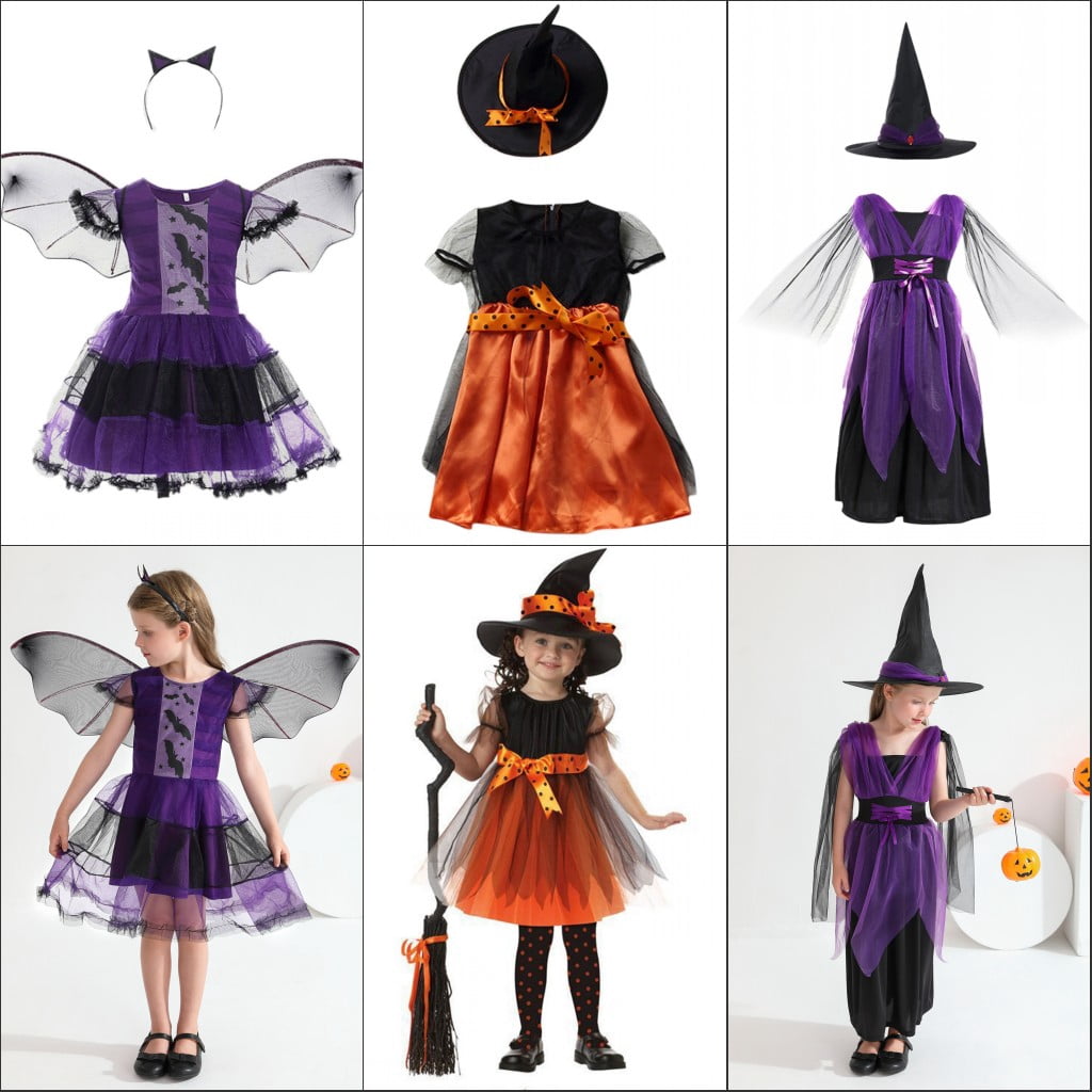 3-13Y Girls Halloween Carnival Party Witch Bat Cosplay Dress Toddler ...