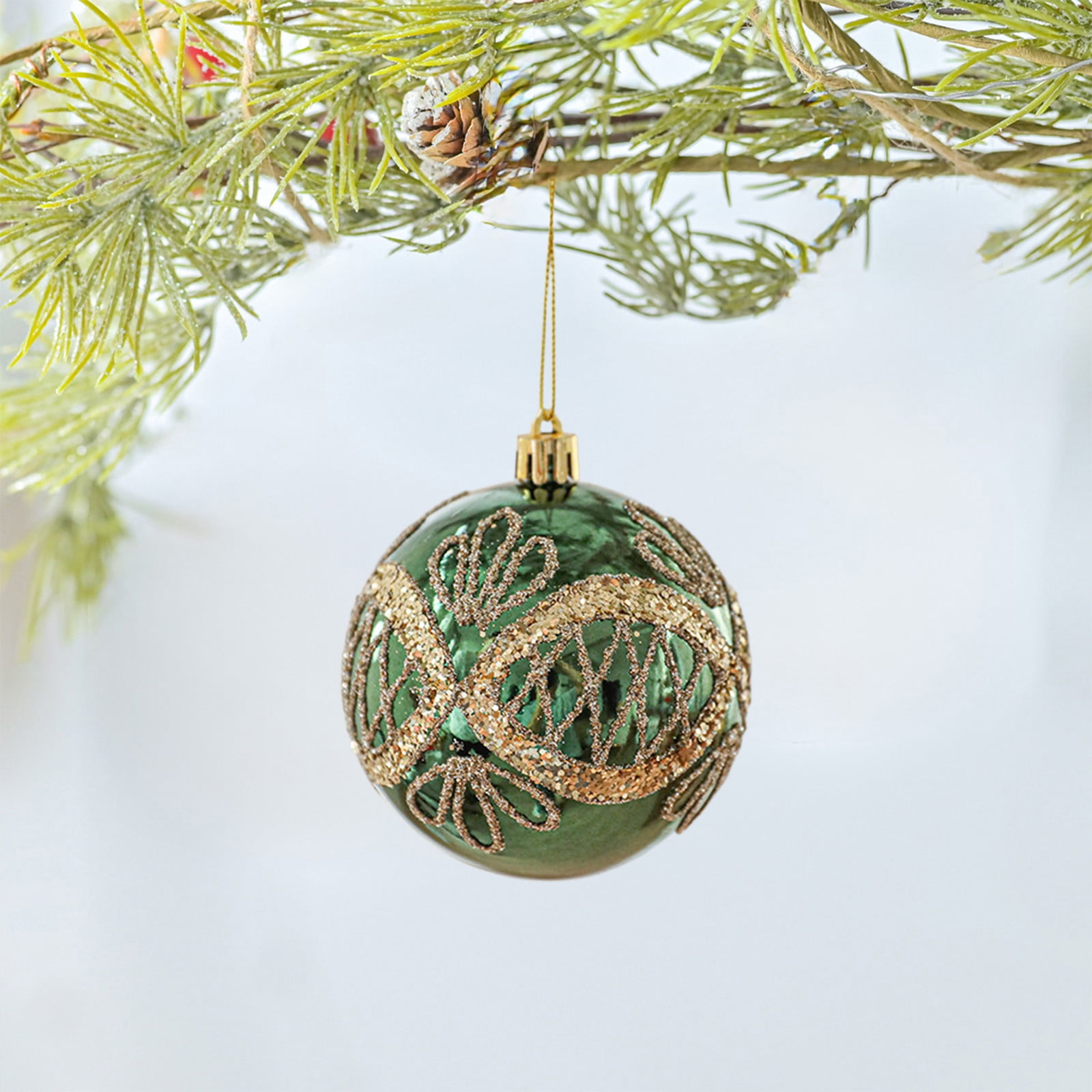 3.14 Inch Green Christmas Ornament Ball, Glossy Electroplated with Gold ...