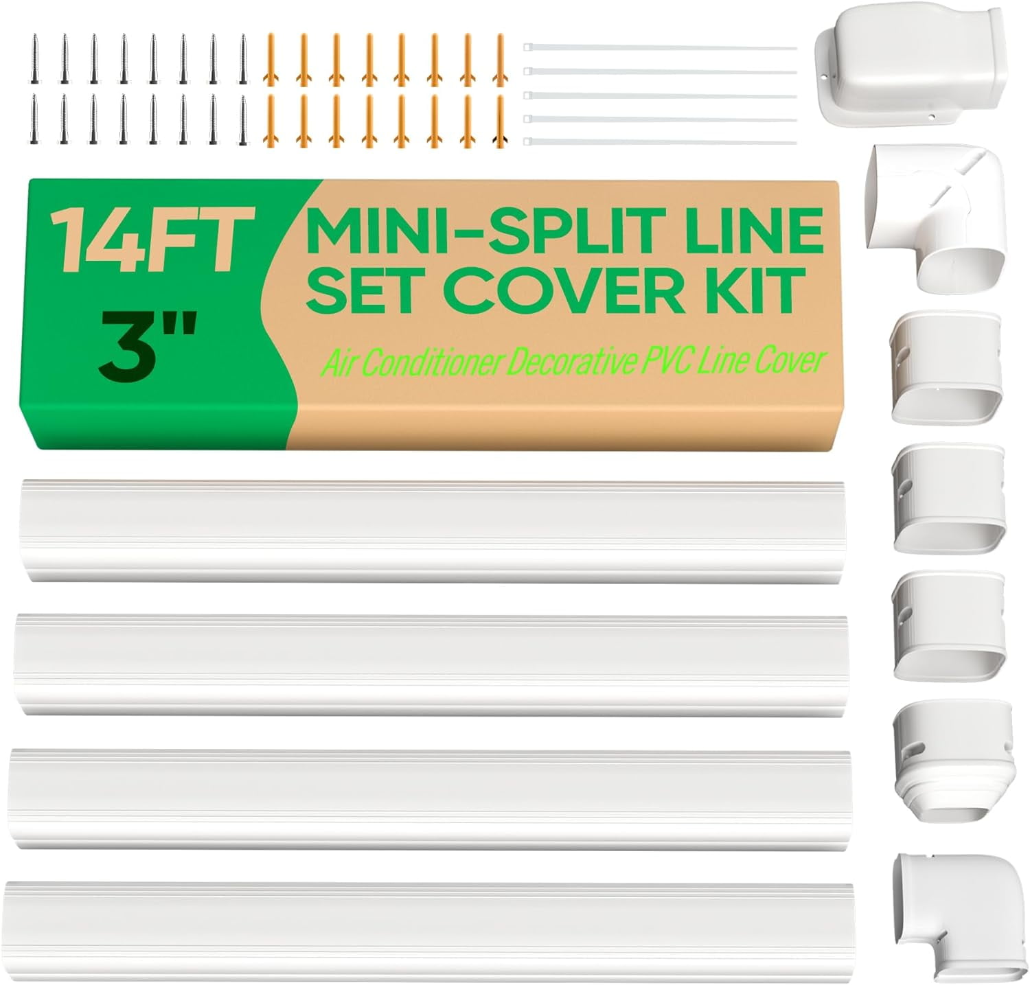 3" 14Ft Mini Split Line Set Cover Kit PVC Decorative Pump Covers AC ...