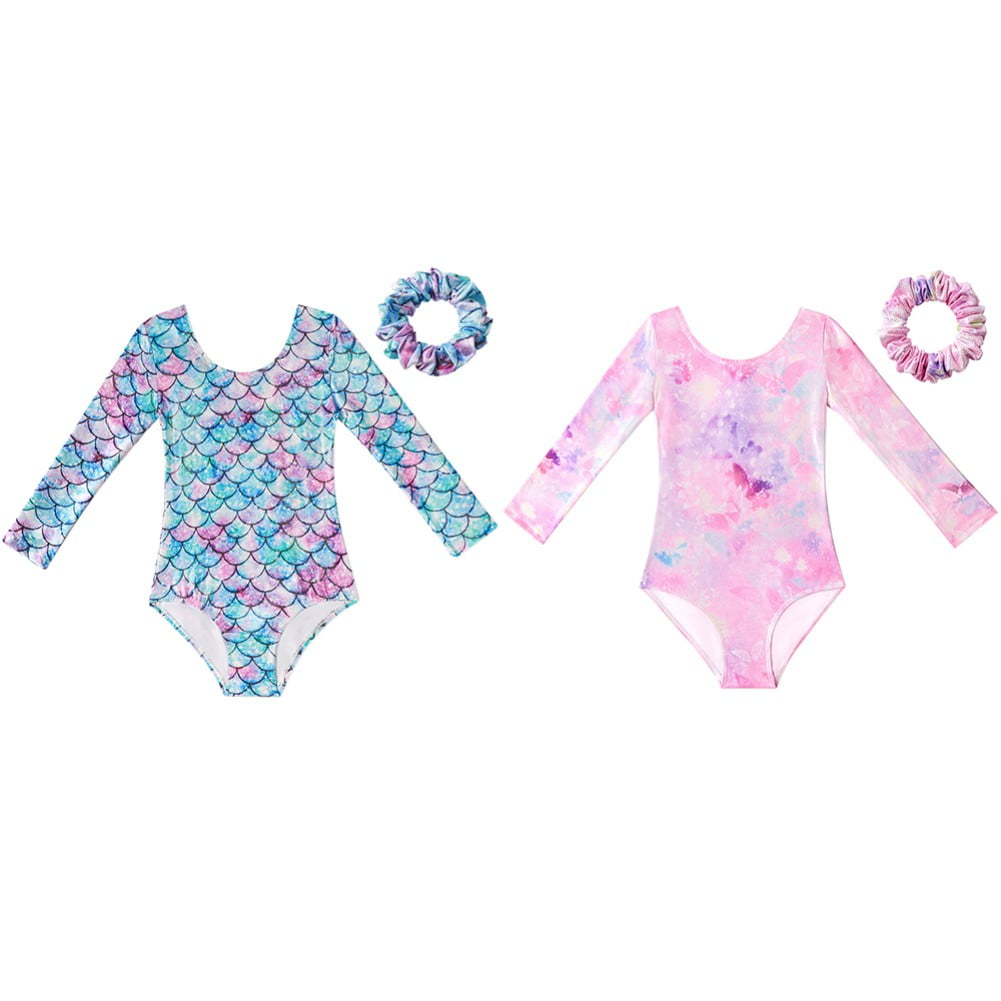 3-14T Kids Gymnastics Leotards Girls Mermaid Pattern Long Sleeve ...