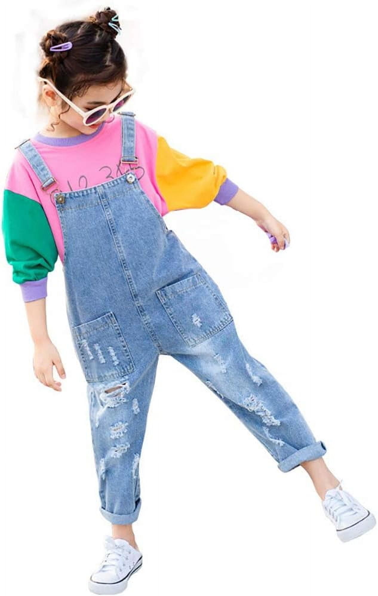 3-14Years Girls Jumpsuit Denim Overalls for Kids Big Kid Bib Overalls ...