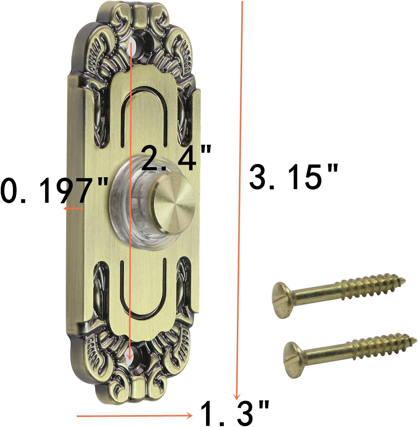 3.15" Brass Retro Led Light Up Wall Mounted Door Bell Push Buttons ...