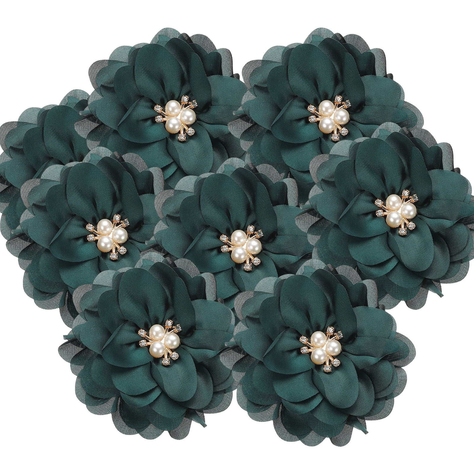 3.15 Inch Chiffon Flowers, 5 Pcs Fabric Flowers Rhinestone Pearl Large ...