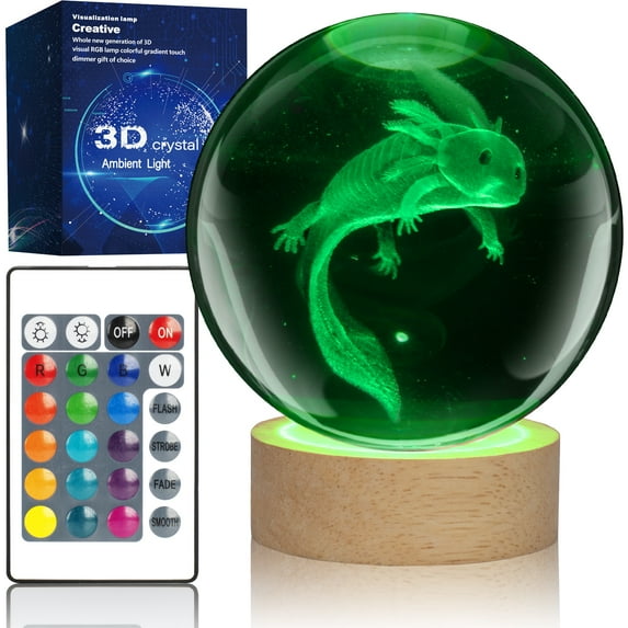 3.15 inch Axolotl Crystal Ball Lamp,3D K9 Crystal Ball Night Light with ...