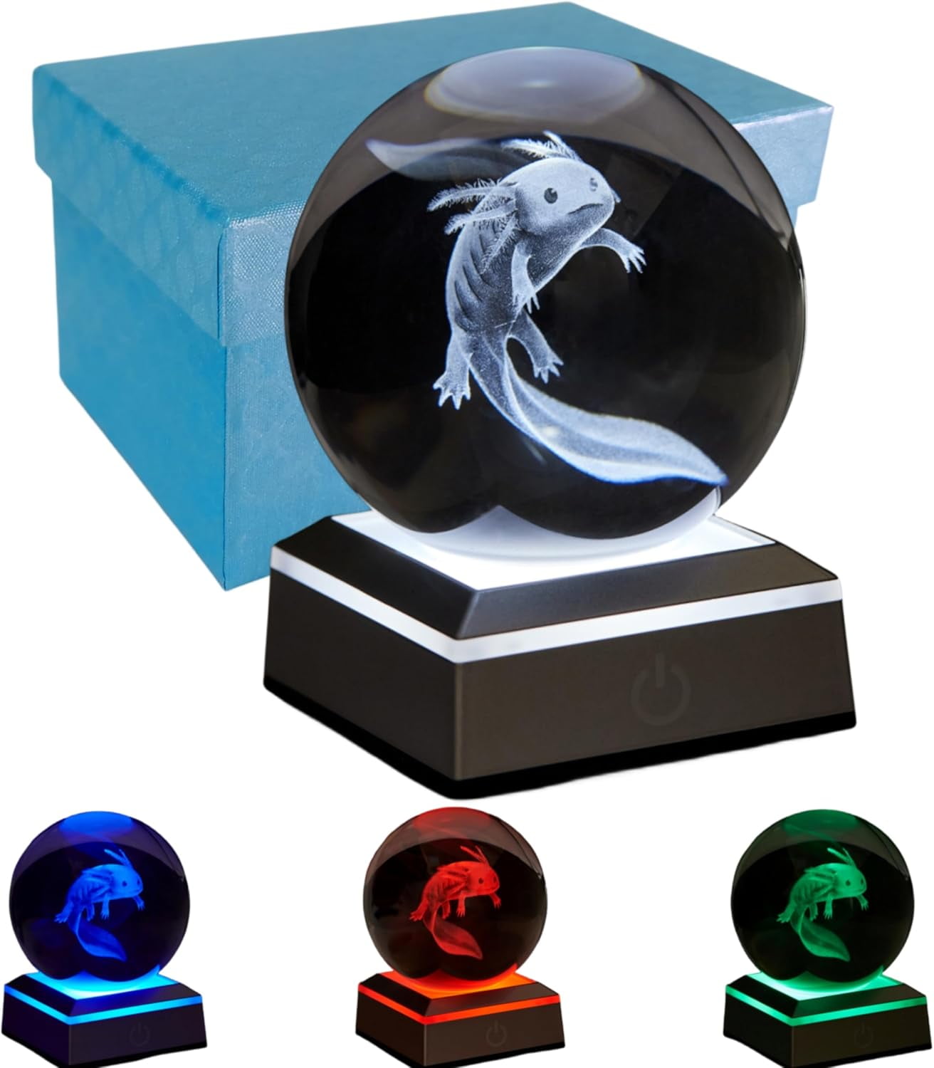 3.15 inch Crystal Ball Axolotl Lamp, 3D Crystal Axolotl Night Light ...