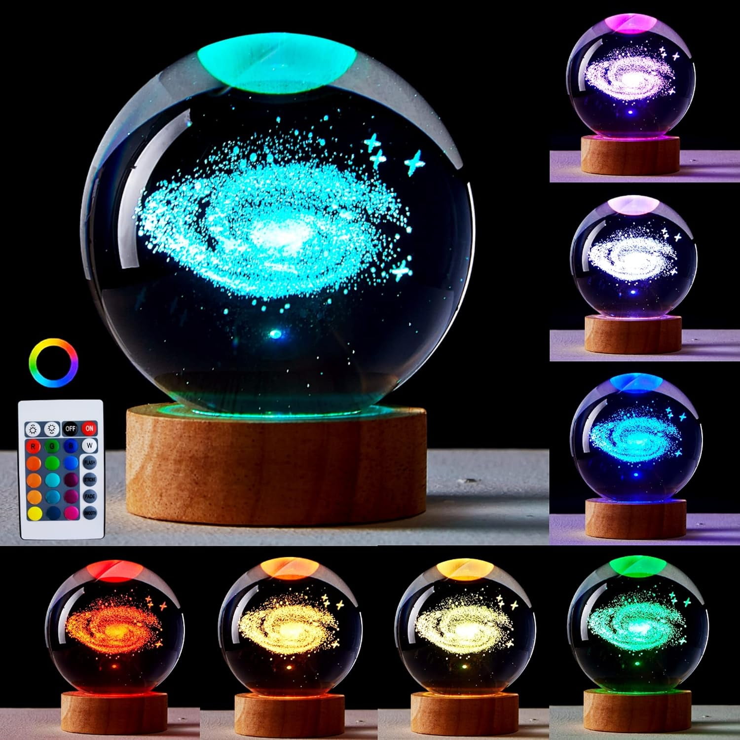 3.15 inch Galaxy Crystal Ball lamp,3D K9 Crystal Ball Night Light with ...
