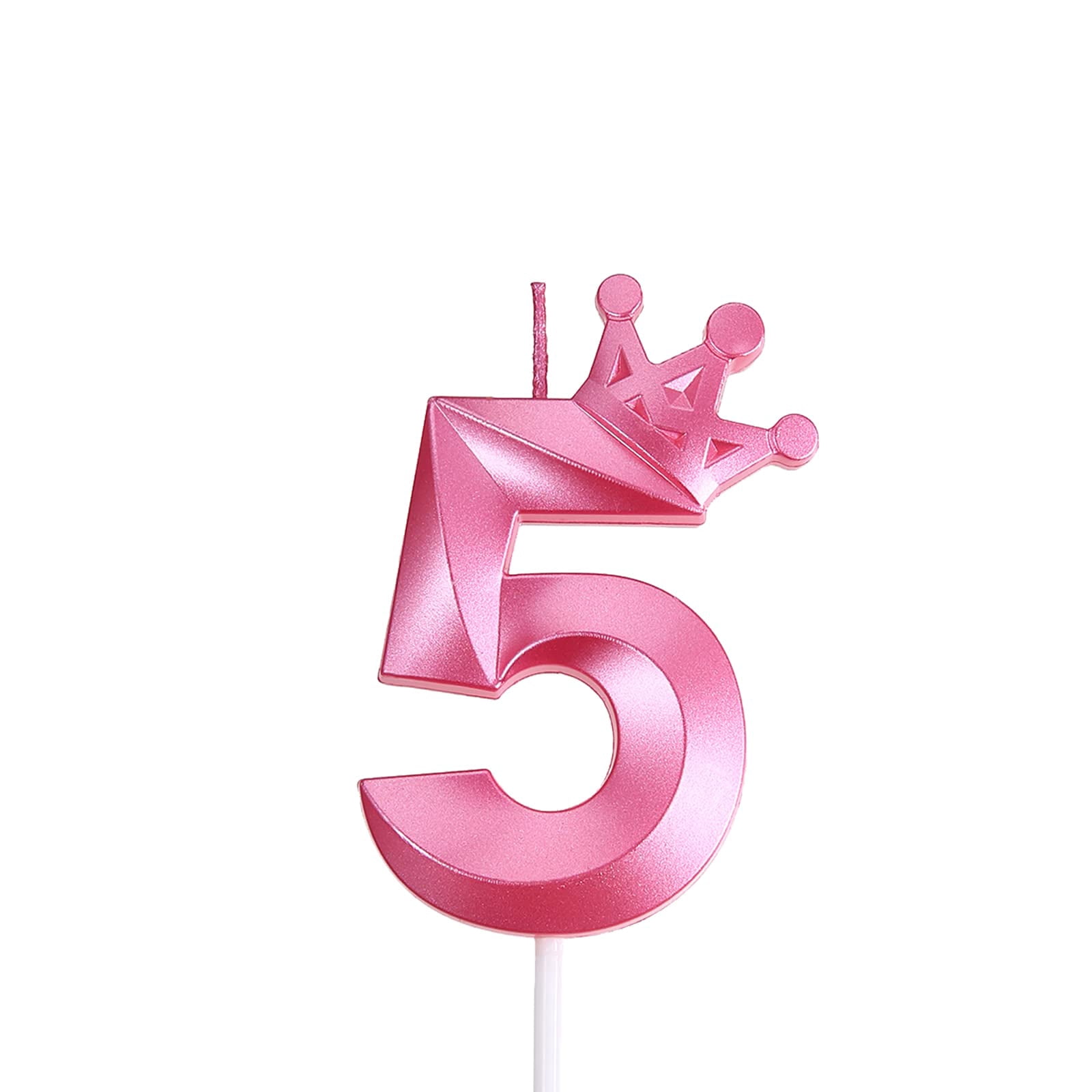 3.15 inch Pink 5 Birthday Candles,3D Crown Number 5 Cake Topper for ...