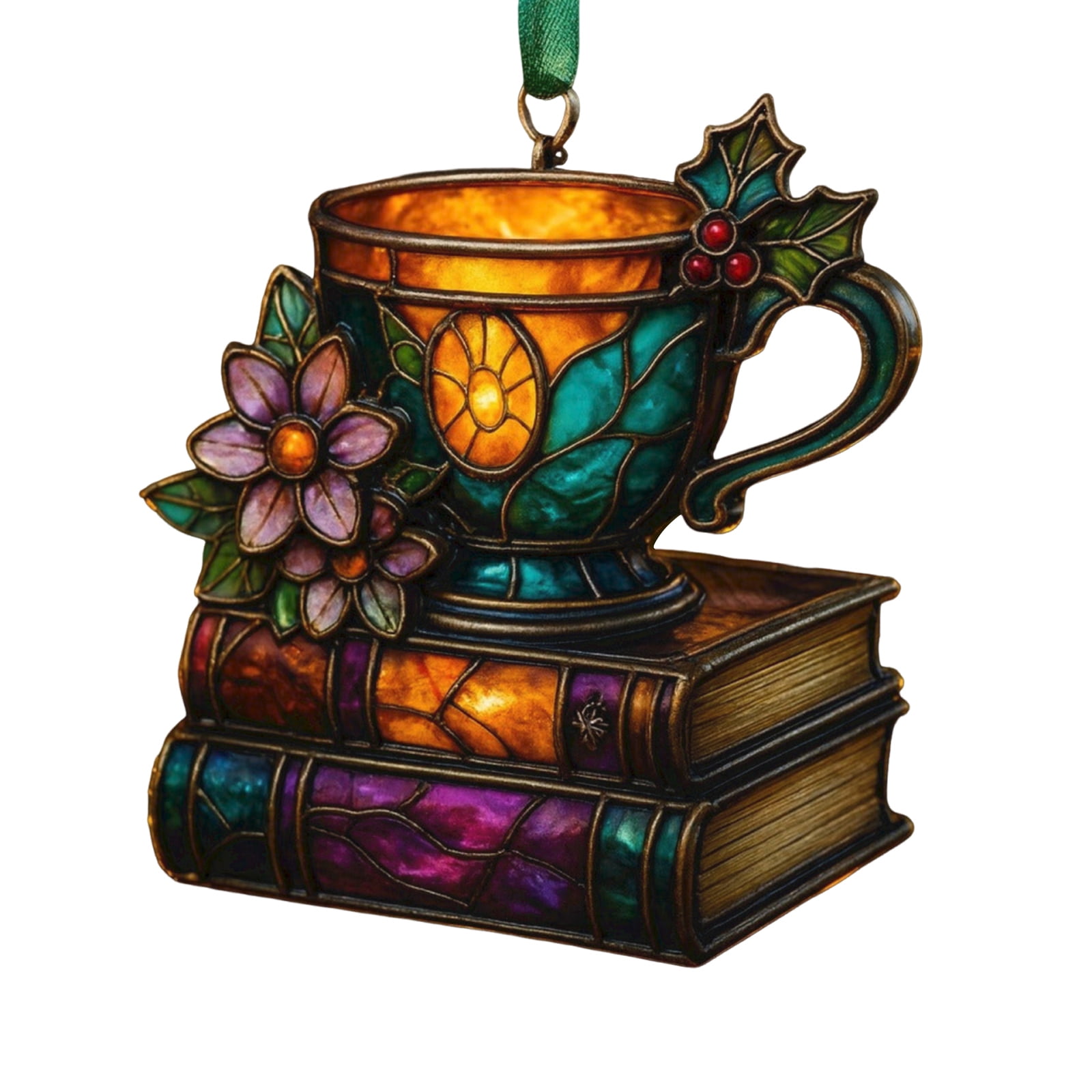 3.15Inch Book Ornament, Tea Books Floral Acrylic Suncatcher, Book Lover ...