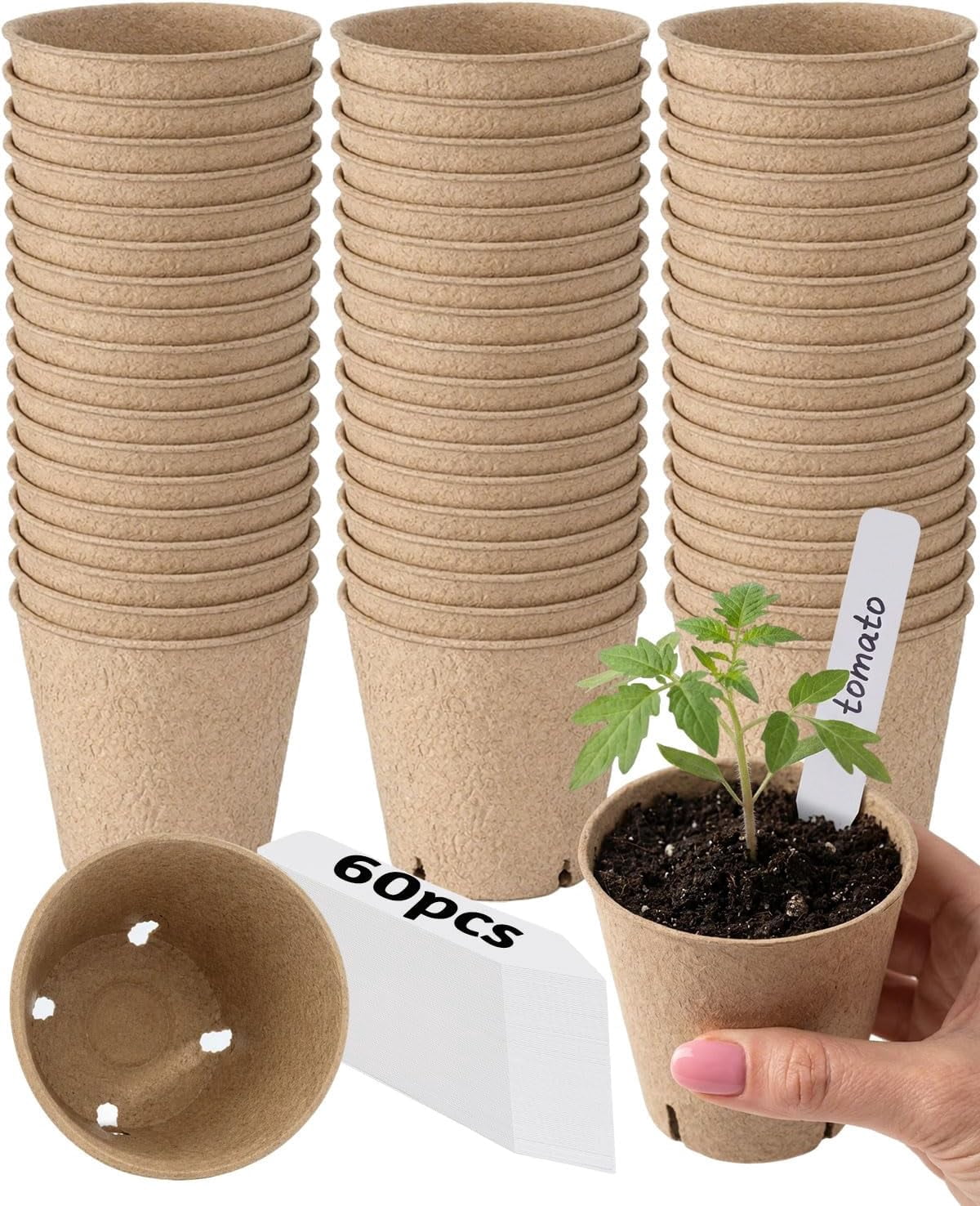 3.15Inch Peat Pots 60Pcs Biodegradable for Seedling, Round Plant Seed ...