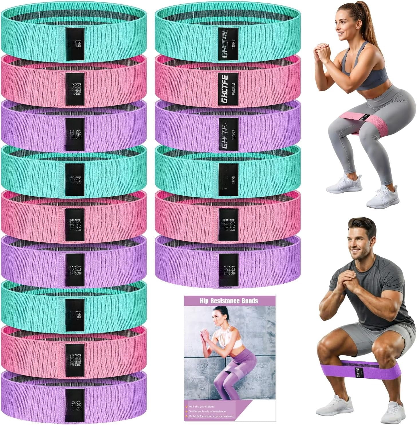 3/15PCS Fabric Resistance Bands for PT& Yoga Class, Athletes , Gym ...