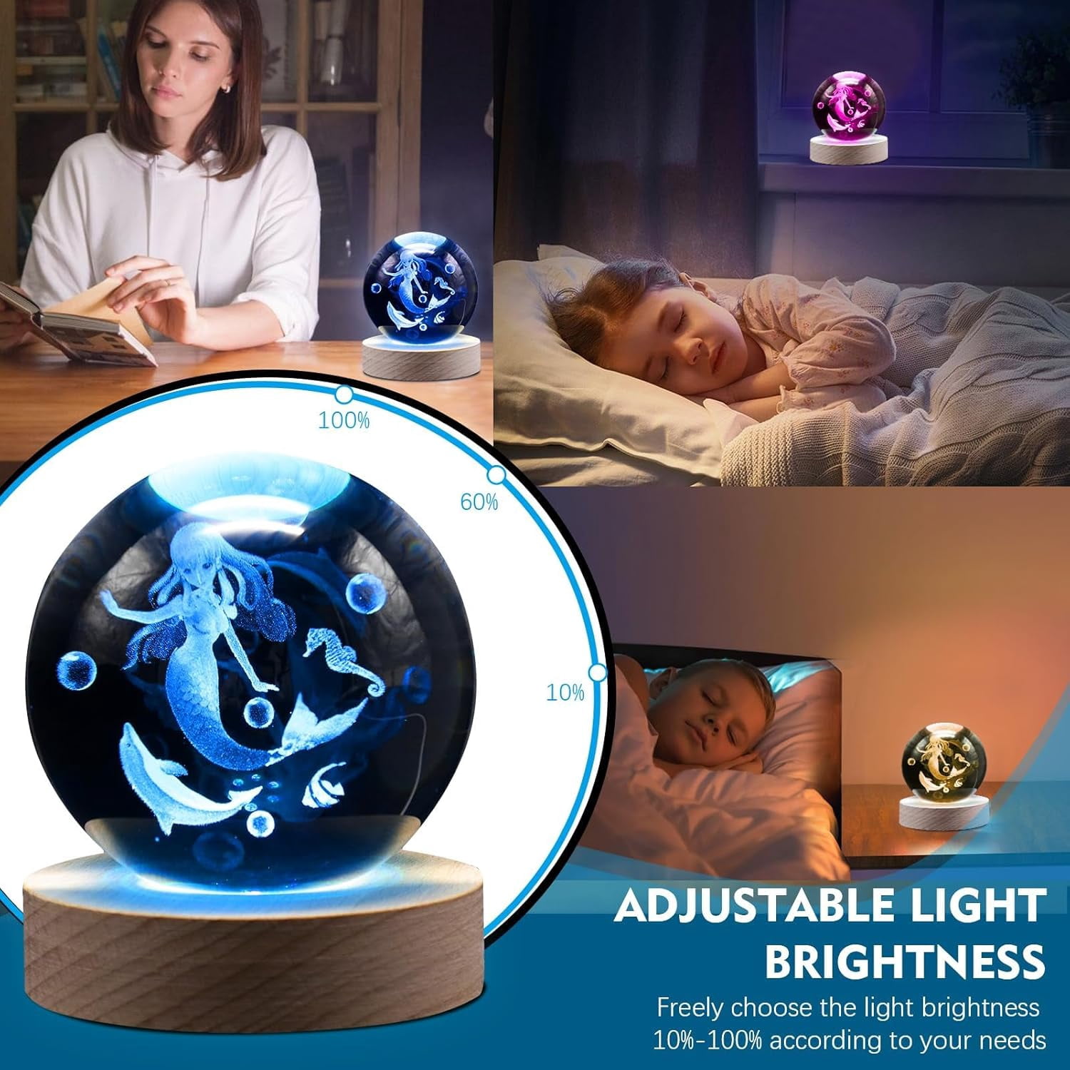 3.15in 3D Mermaid Nightlight, Mermaid Lamps for Girls Bedroom, Night ...