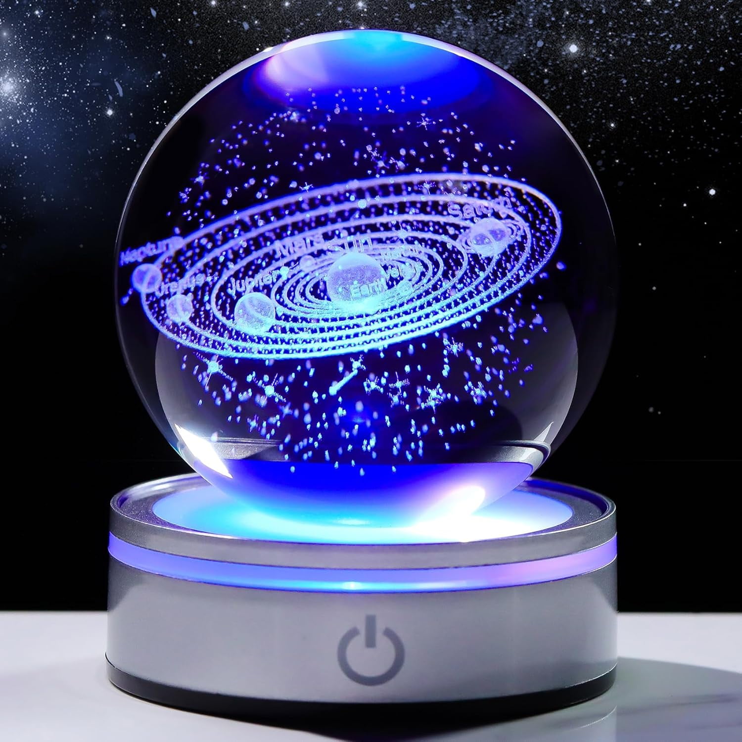 3.15in. Crystal Engraved 3D Solar System Ball with LED Light Base ...