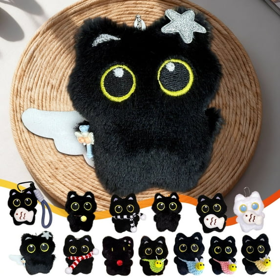 3.15in Cute Cartoon Cat Family Plush Keychain - Squeaking Big-Eyed ...