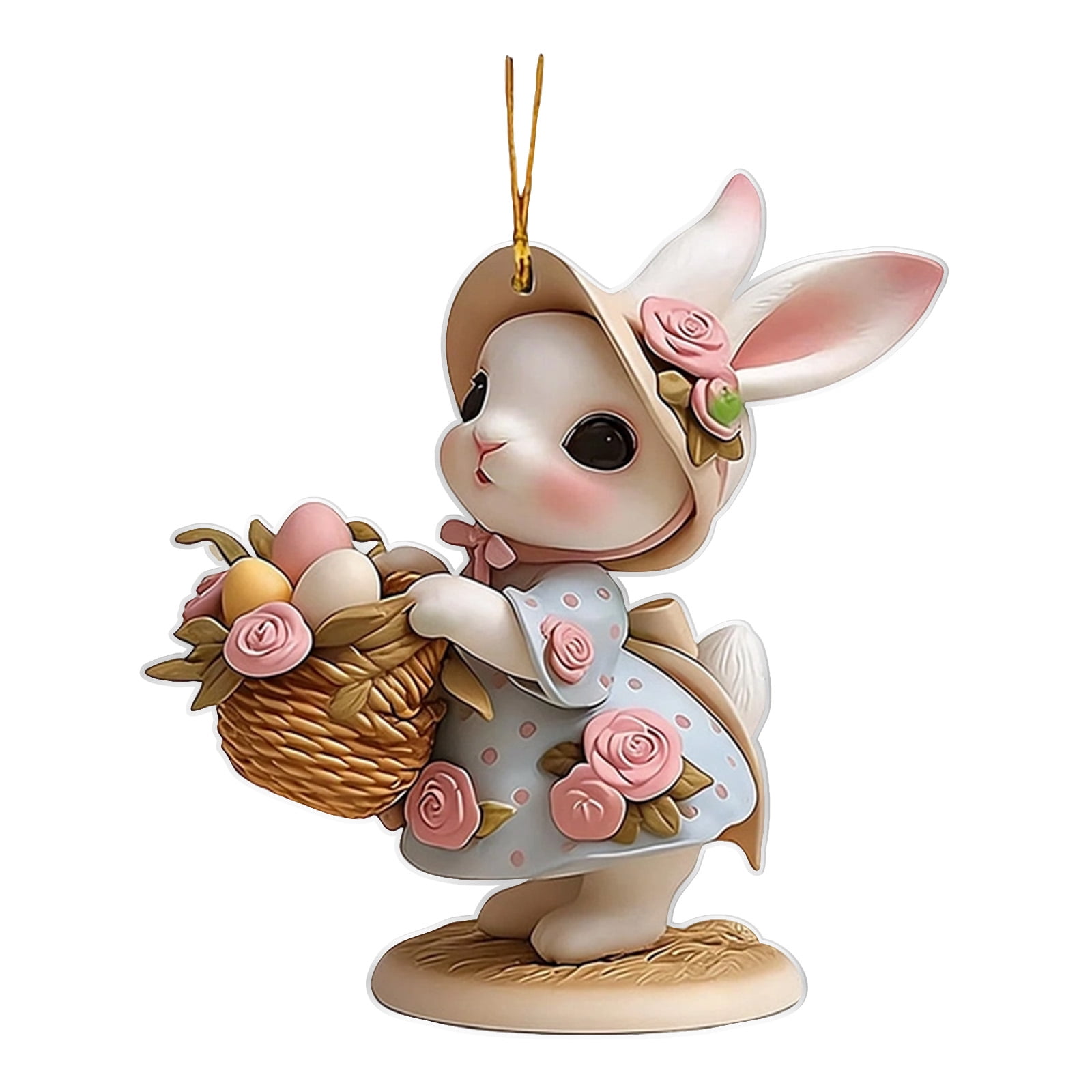 3.15in Easter Decorations 2D Acrylic Bunny Basket Ornament, Spring ...