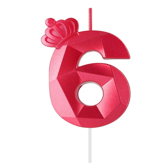 3.15in Red Number six Birthday Candle with Crown Shape Decor, Large ...